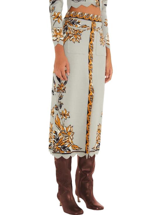 FARM RIO FARM Rio Printed Midi Skirt with Scalloped Edge